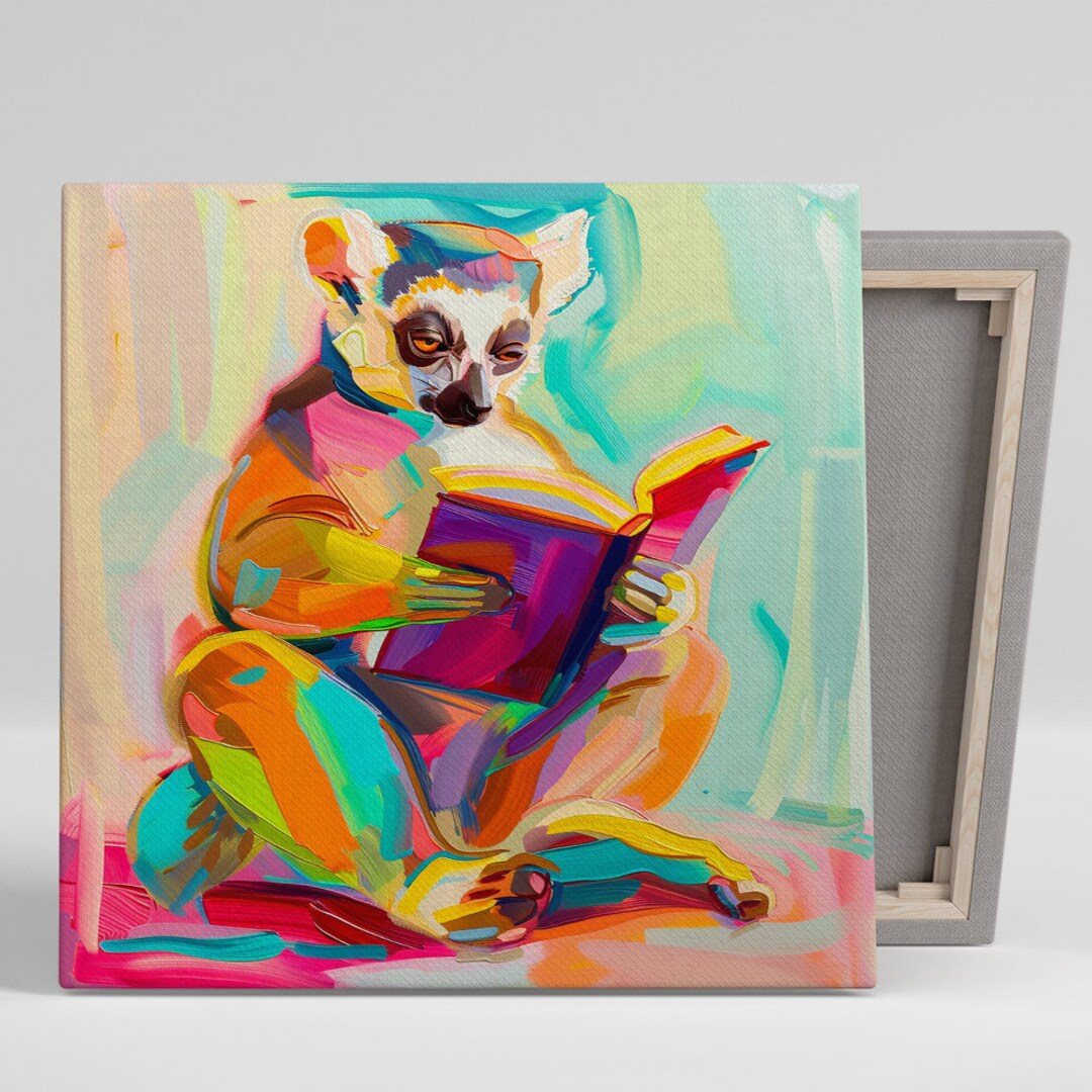 Rainbow Lemur Art, Canvas or Poster, Whimsical Animal Decor, Living ...