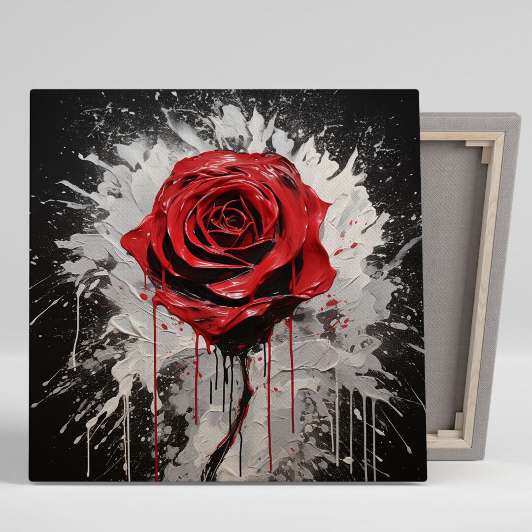 Red Rose Flower Art, Canvas or Poster, Contemporary Floral Decor ...