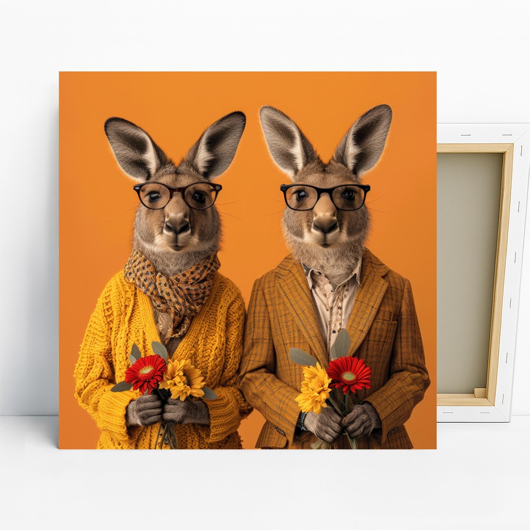 Kangaroo Couple Art, Poster or Canvas, Whimsical Contemporary Decor ...