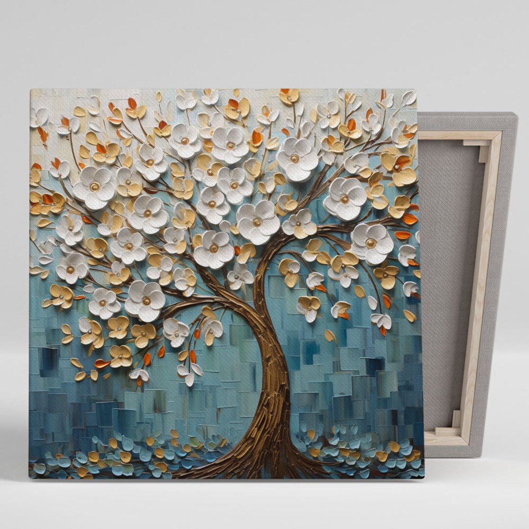 White Floral Tree Art, Canvas or Poster, Botanical Wall Decor, Tree ...