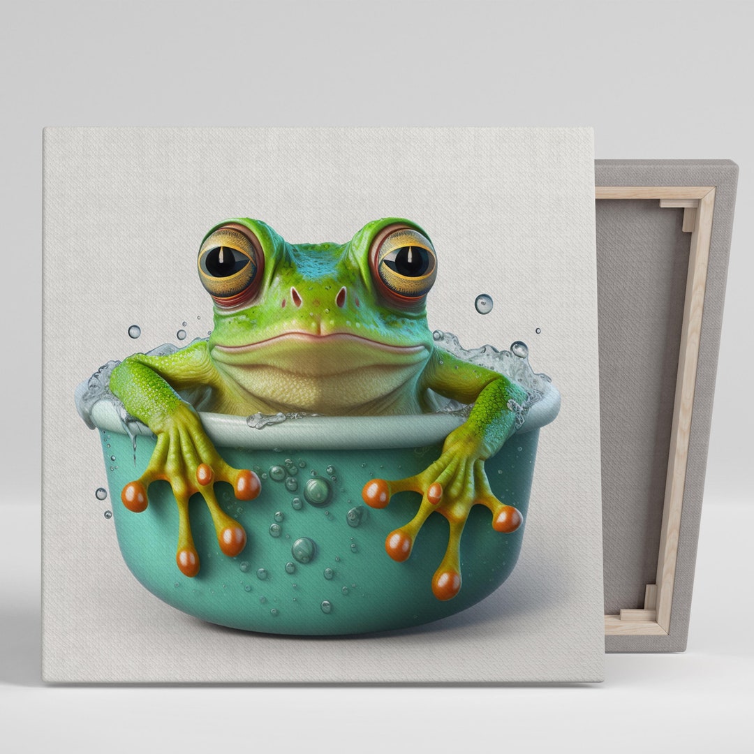 Frog in Tub , Canvas or Poster, Bathroom Wall Art Piece ,frog Wall ...