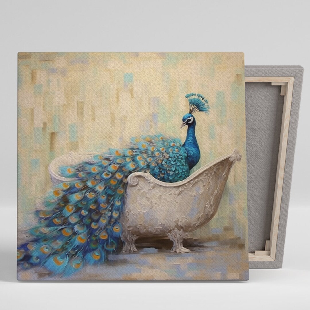 Regal Peacock Art, Canvas or Poster, Whimsical Glam Decor, Living Room ...