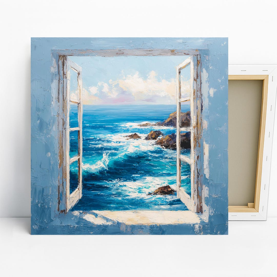 Ocean View Window Art, Canvas or Poster, Impressionism Coastal Bohemian ...