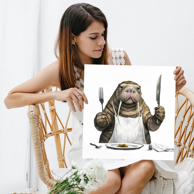 Hungry Walrus Wall Art, Canvas or Poster, Whimsical Contemporary Decor ...