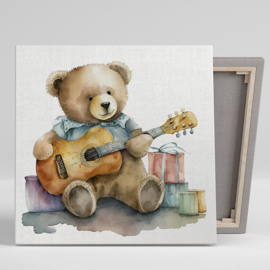 Melodic Teddy Serenade Art, Canvas or Poster, Whimsical Decor, Children ...