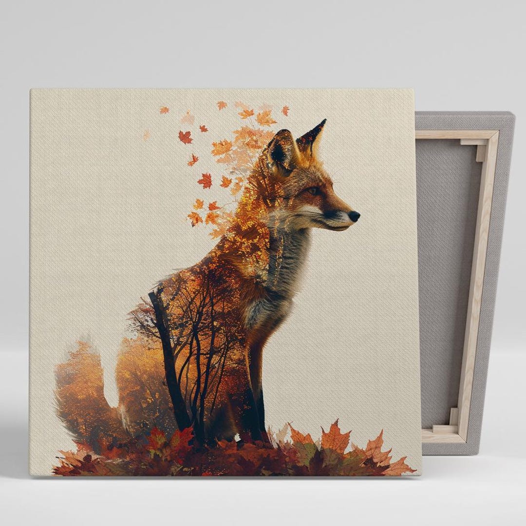 Autumn Fox Fusion Art, Canvas or Poster, Nature Rustic Modern Decor ...