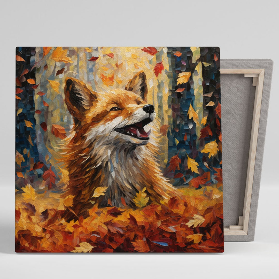 Happy Fox Wall Art, Canvas or Poster, Fox Wall Hanging, Living Room ...