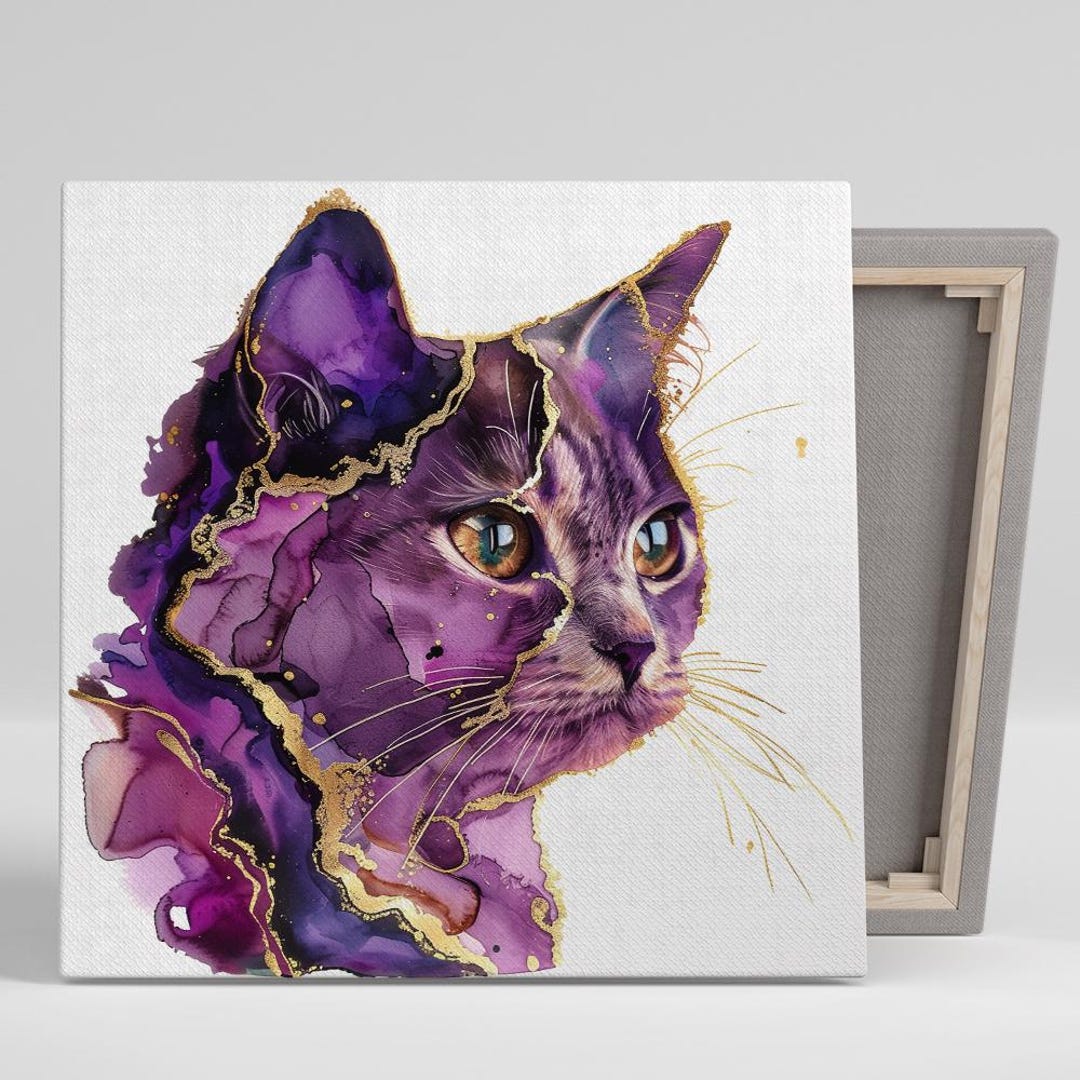 Cosmic Cat Fusion Art, Canvas or Poster, Contemporary Whimsical Glam ...