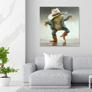 Frog Dancing in Rain Art, Canvas or Poster, Unique Wall Decor, Frog ...