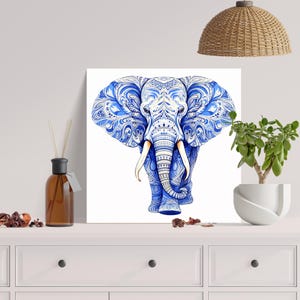 Ornate Azure Elephant Majesty Art, Canvas or Poster, Animal Bohemian ...
