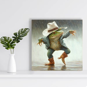Frog Dancing in Rain Art, Canvas or Poster, Unique Wall Decor, Frog ...