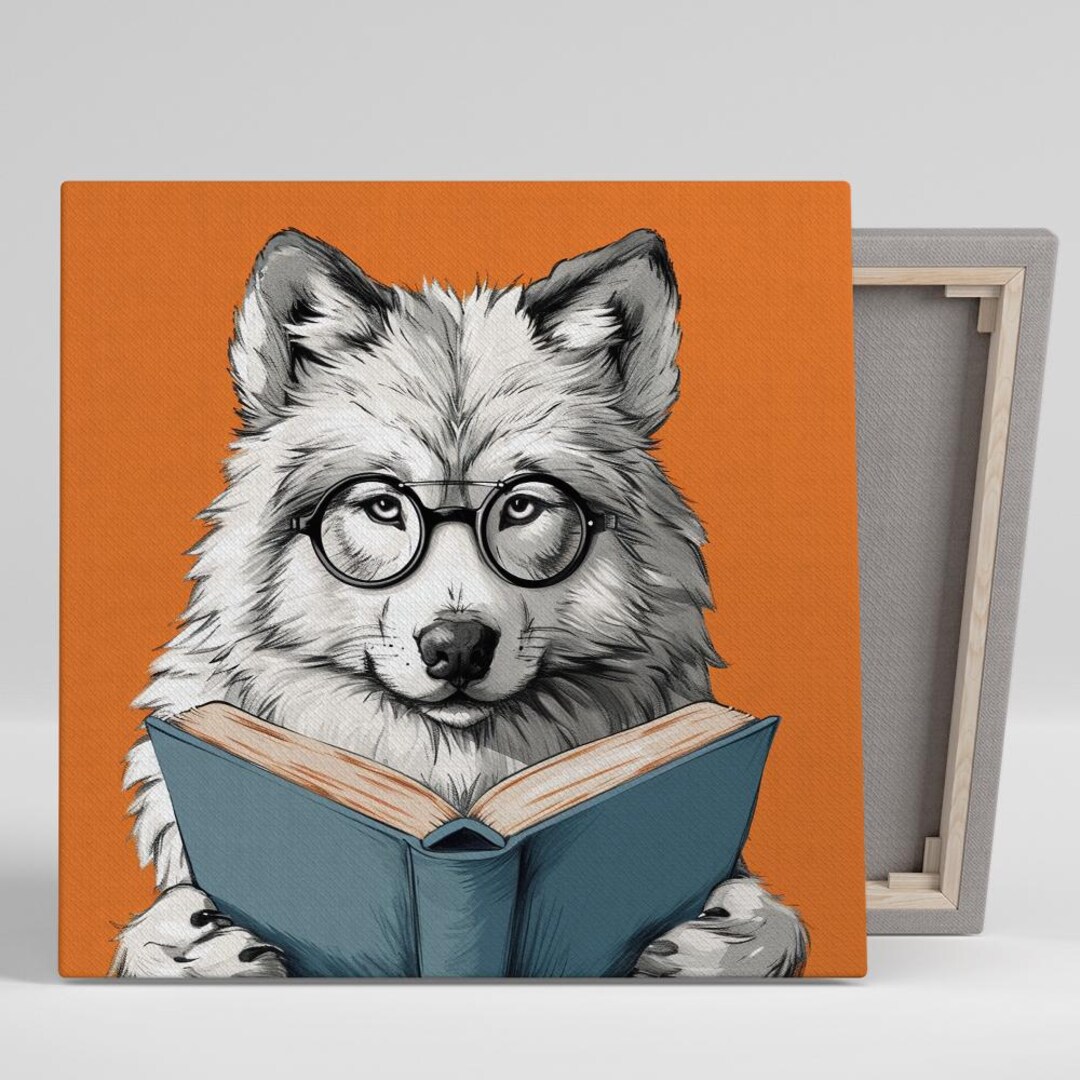 Wolf Scholarly Art, Canvas or Poster, Whimsical Animal Decor, Office ...