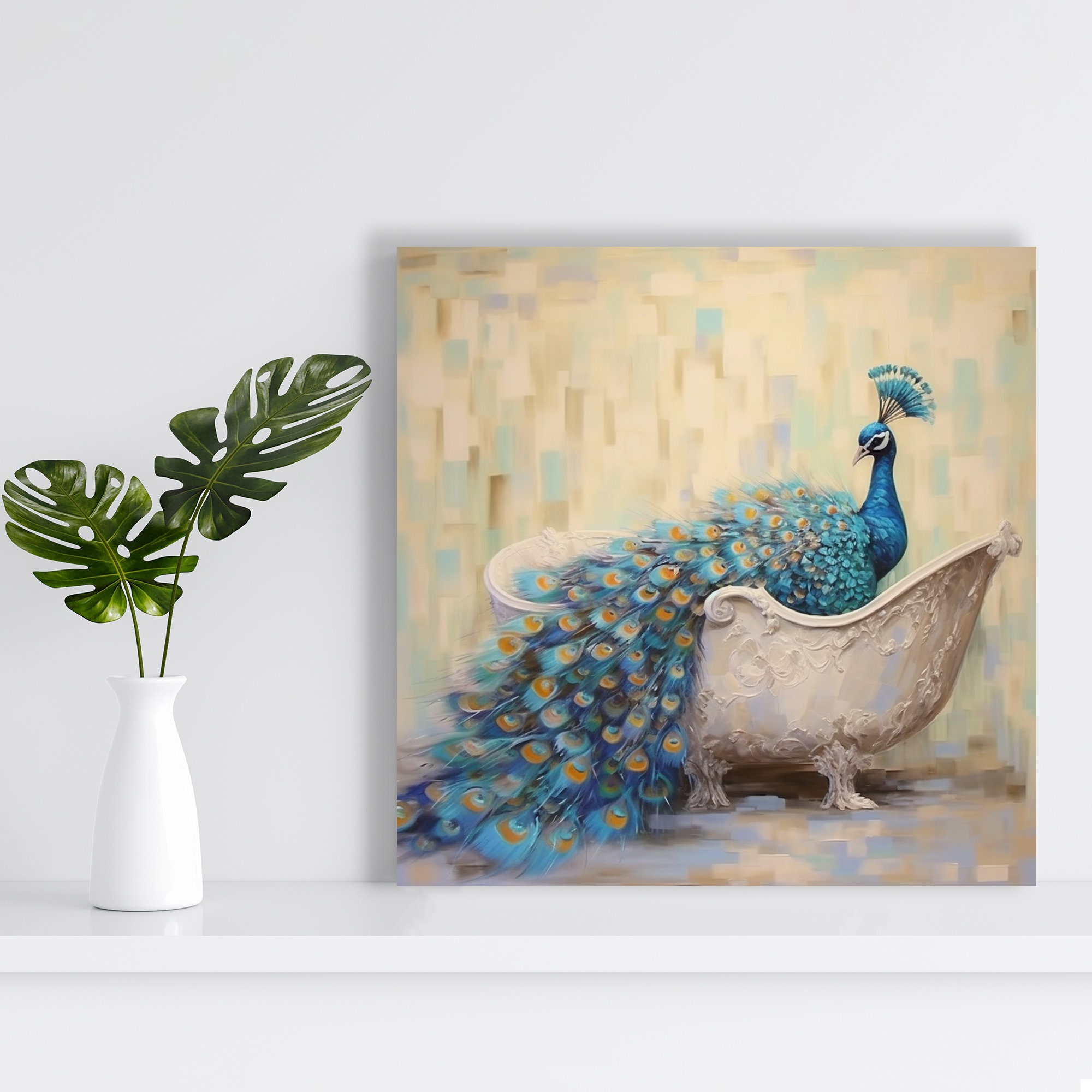 Regal Peacock Art, Canvas or Poster, Whimsical Glam Decor, Living Room ...