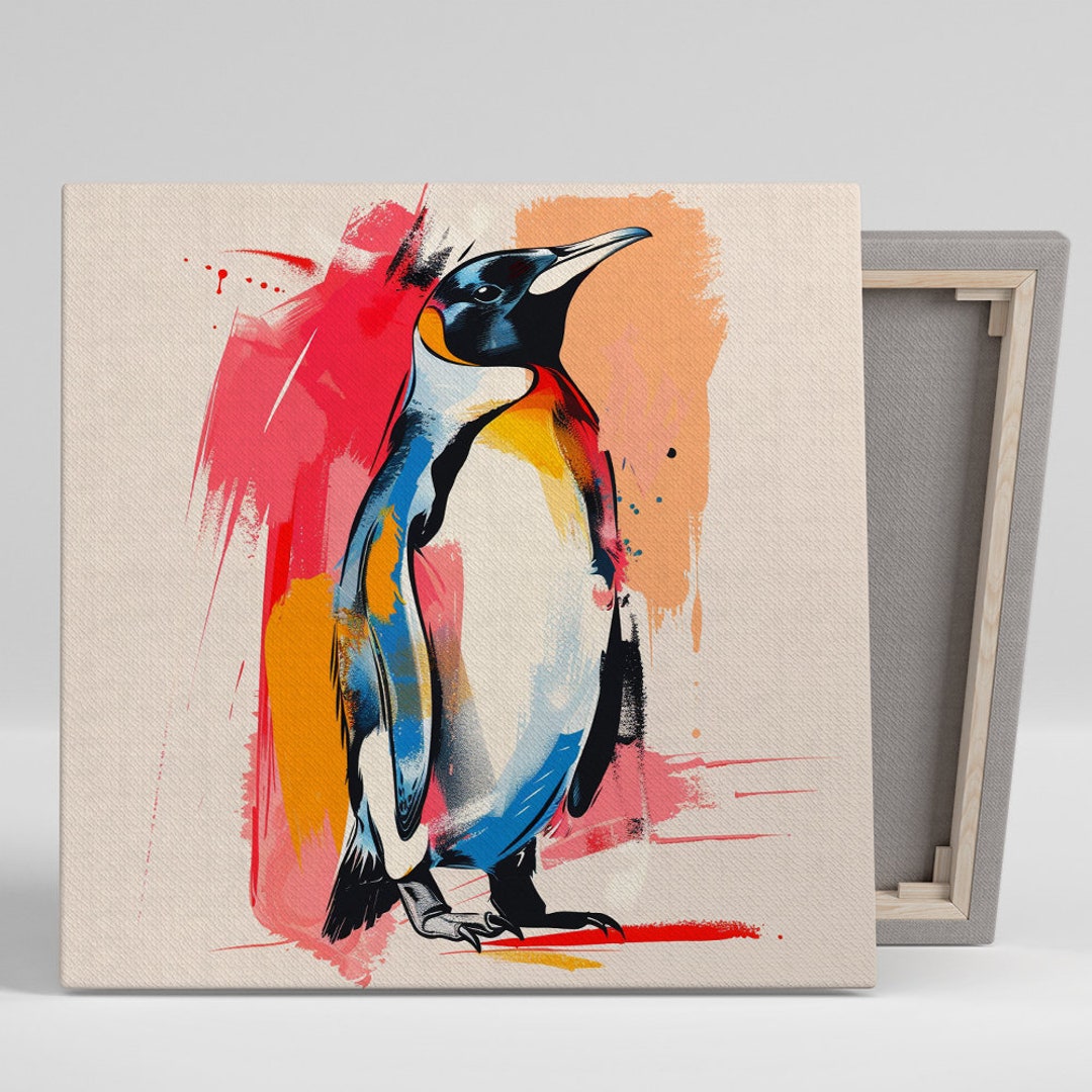 Penguin Splash Wall Art, Canvas or Poster, Contemporary Animal Decor ...