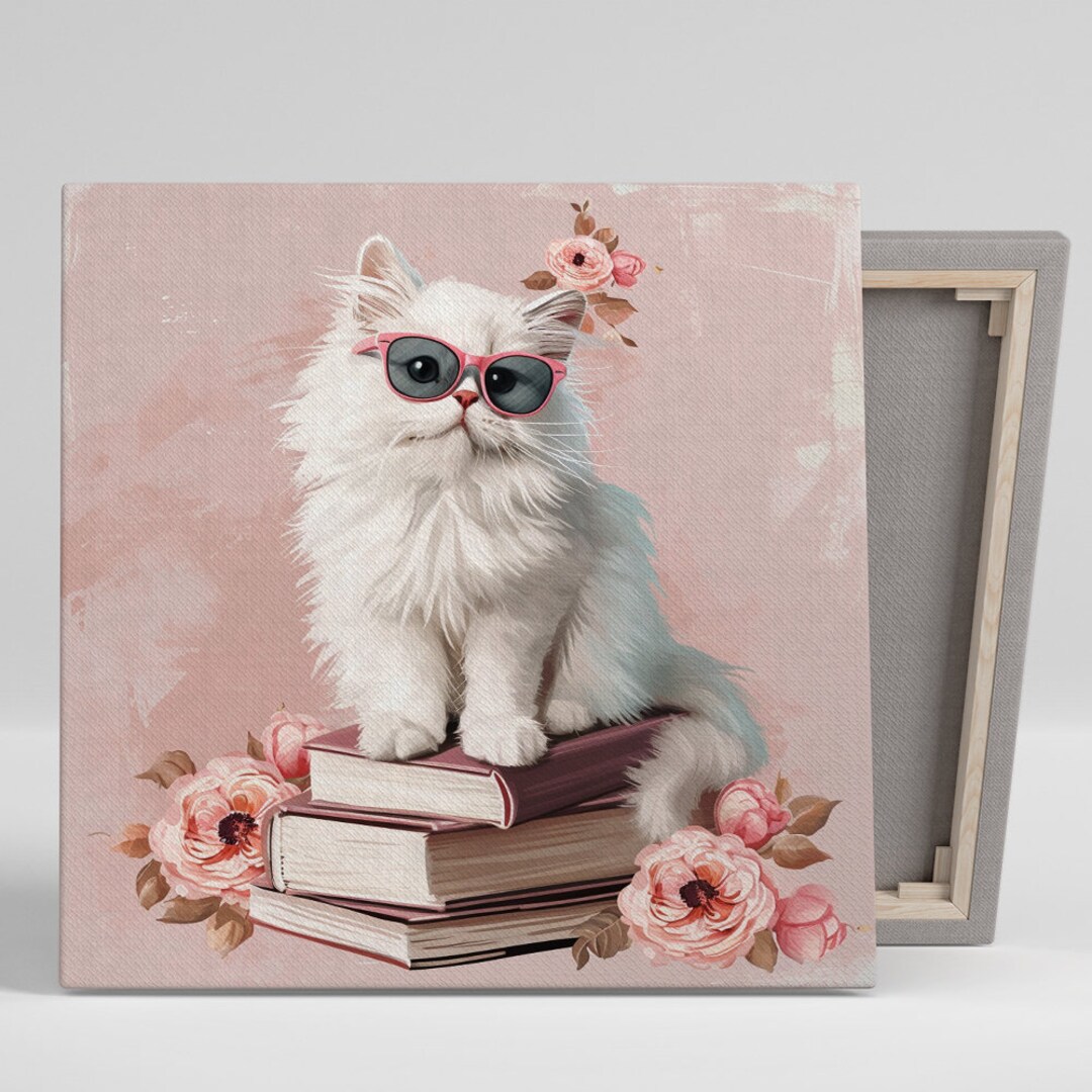 Sophisticated Cat Scholar Art, Canvas or Poster, Whimsical Modern Decor ...