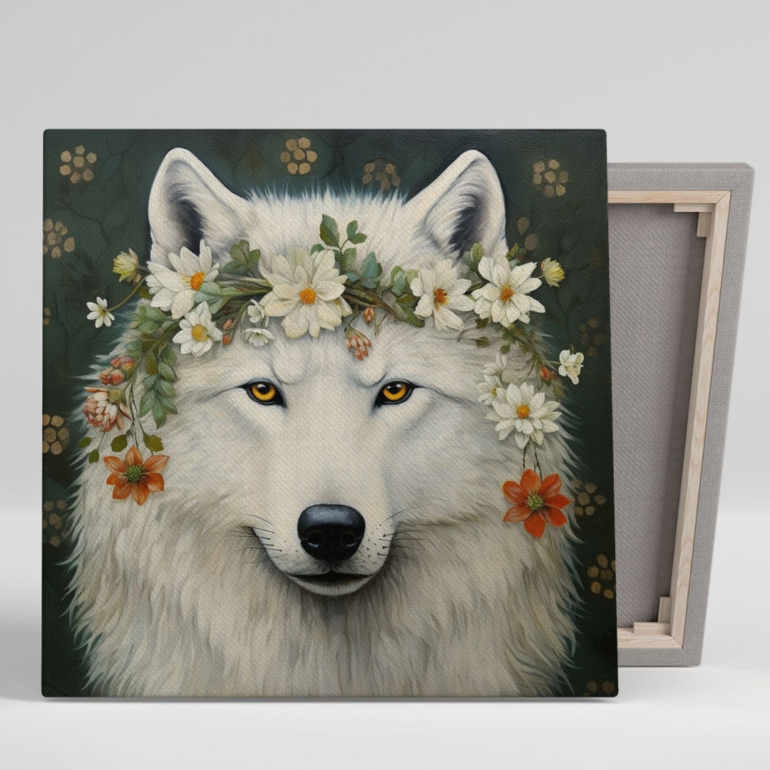 Floral Wolf Art, Canvas or Poster, Black Wolf Decor, Wolf Wall Art ...