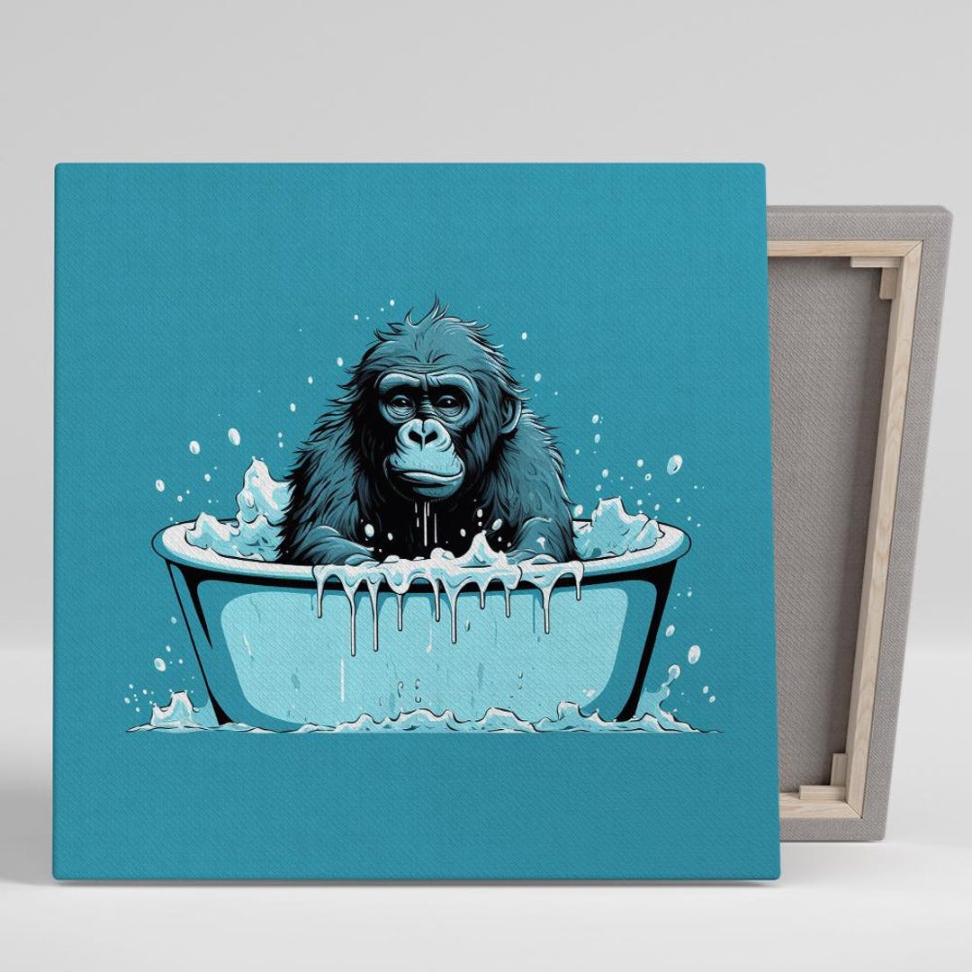Gorilla Bath Time Art, Canvas or Poster, Whimsical Modern Decor ...