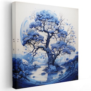 Blue Tree Art, Canvas or Poster, Serenity in Blue, Dreamy Blue Trees ...