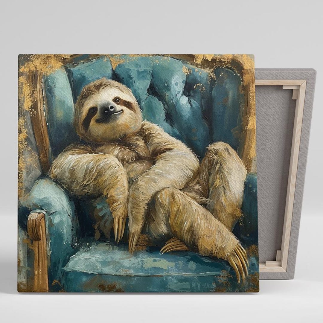 Lazy Luxury Sloth Art, Canvas or Poster, Whimsical Animal Contemporary ...