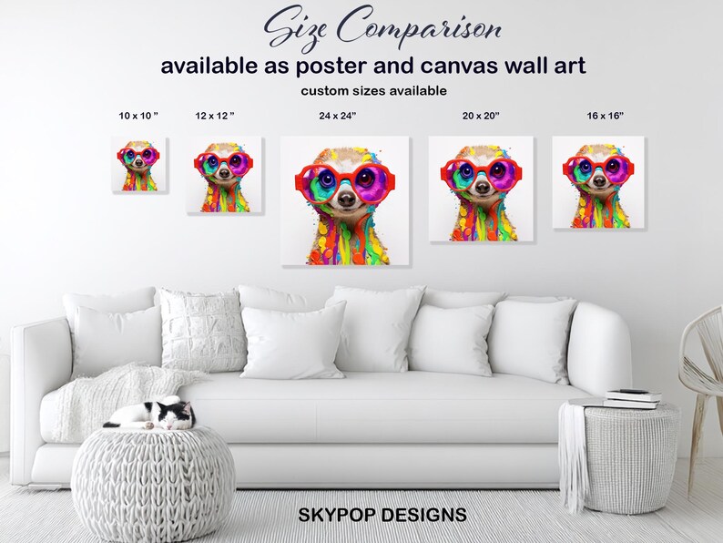 Meerkat Art, Canvas or Poster, Pop Art Bohemian Decor, Living Room ...