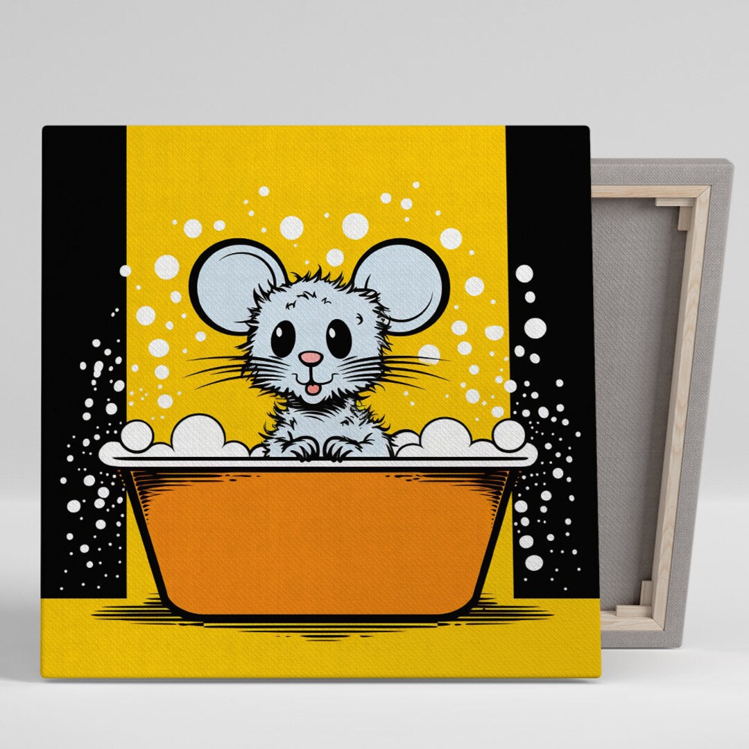 Bubbly Mouse Bath Time Art, Canvas or Poster, Whimsical Pop Animal ...