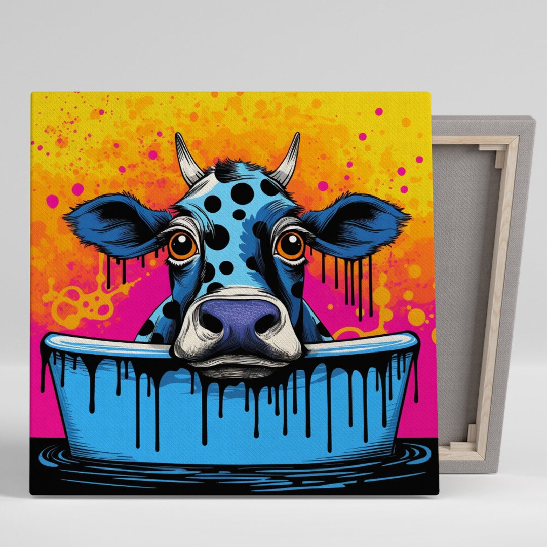 Psychedelic Cow Art, Canvas or Poster, Pop Whimsical Decor, Living Room ...