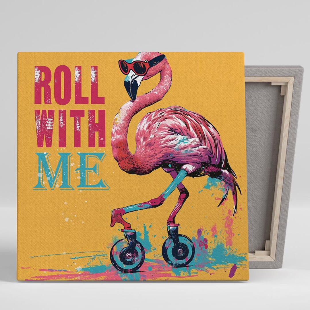 Funky Flamingo Roller Wall Art, Canvas or Poster, Pop Retro Animal ...