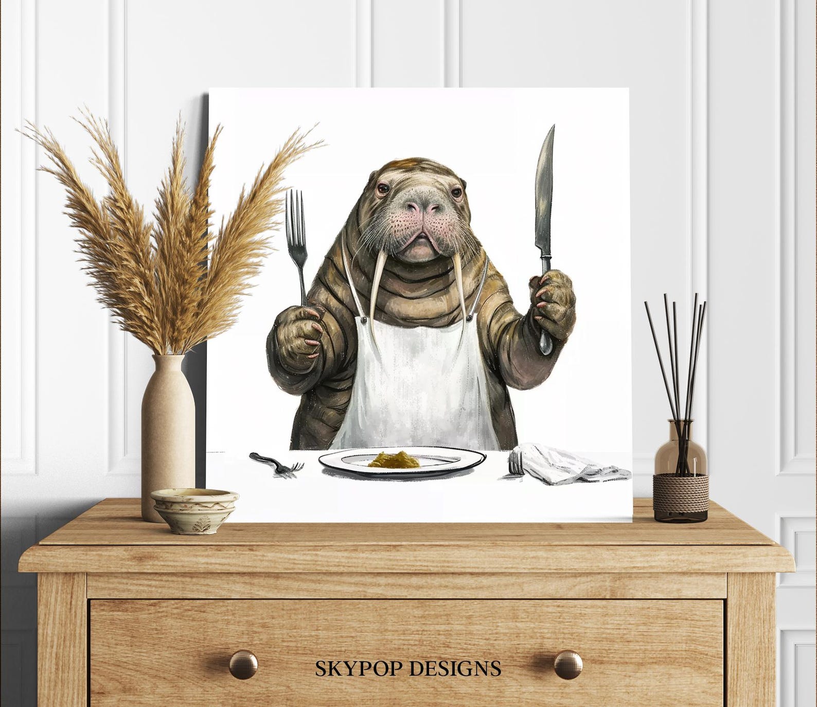 Hungry Walrus Wall Art, Canvas or Poster, Whimsical Contemporary Decor ...
