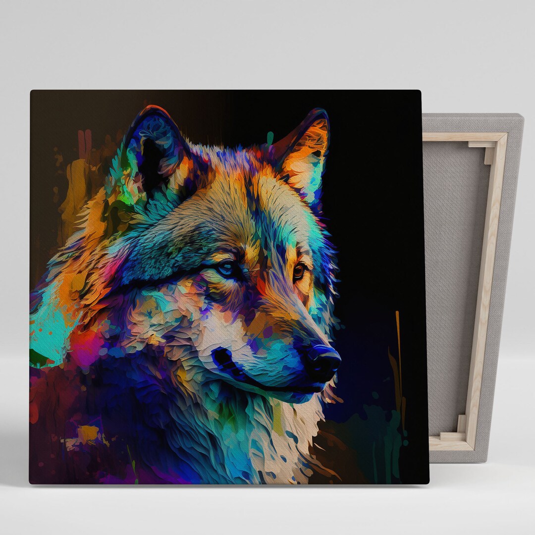 Colorful Wolf Art , Canvas or Poster, Wolf Canvas Decor, Vibrant Wolf ...