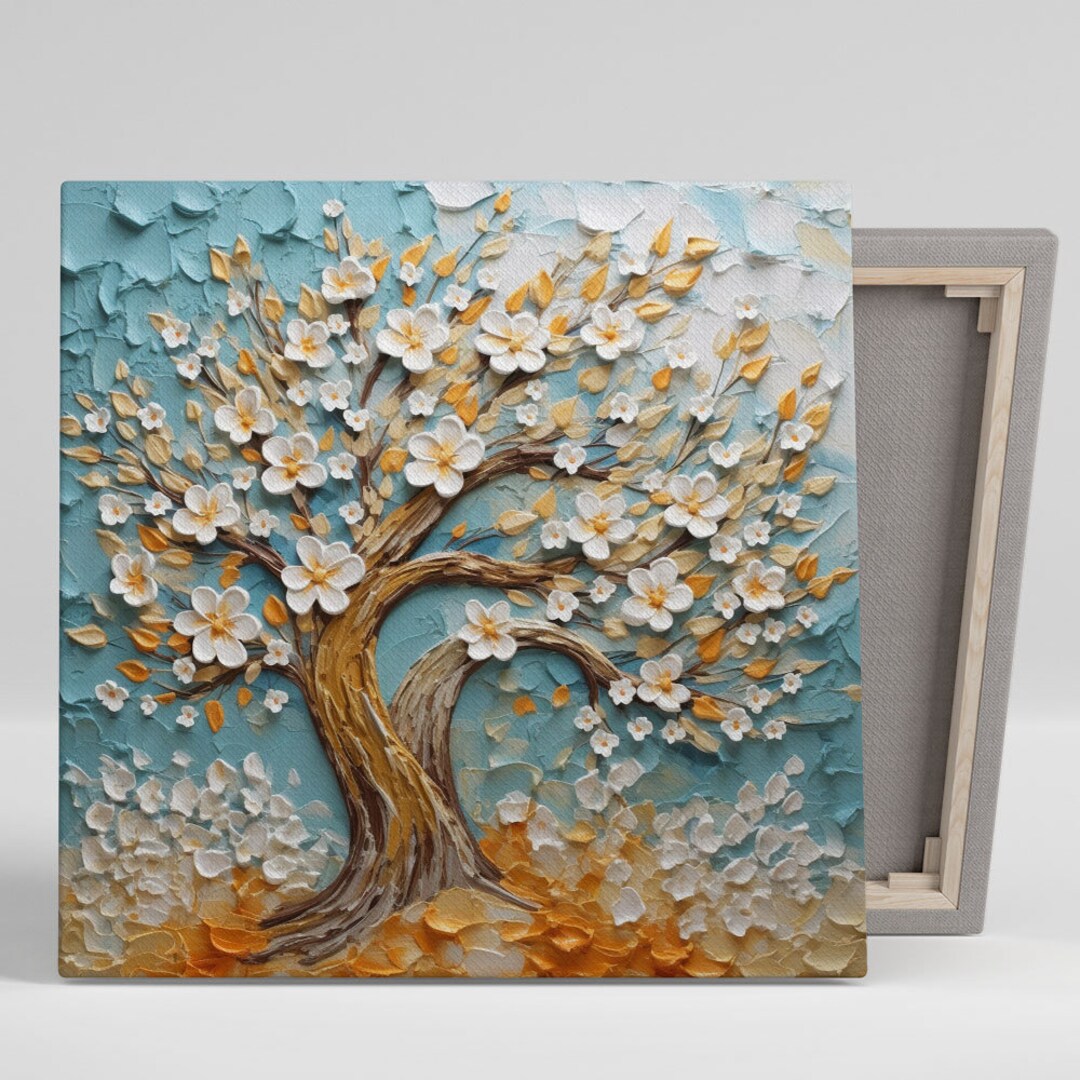 White Blue Floral Tree Art, Canvas or Poster,botanical Wall Decor, Tree ...