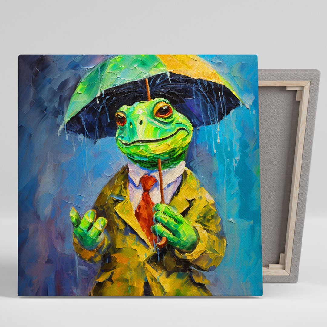 Dapper Frog Umbrella Wall Art, Canvas or Poster, Whimsical Animal ...