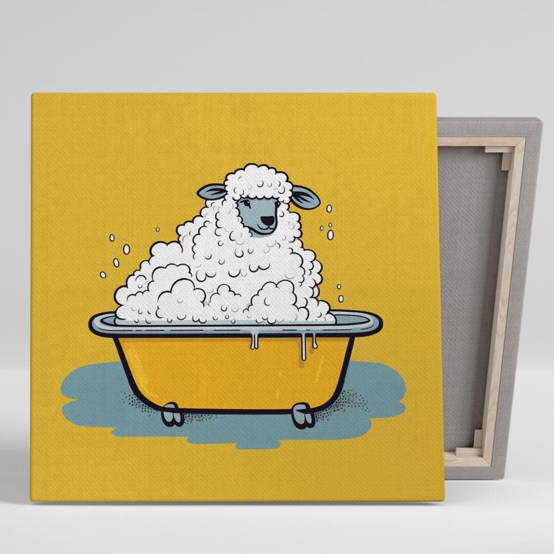 Sudsy Sheep Bath Time Wall Art, Canvas or Poster, Whimsical Animal ...