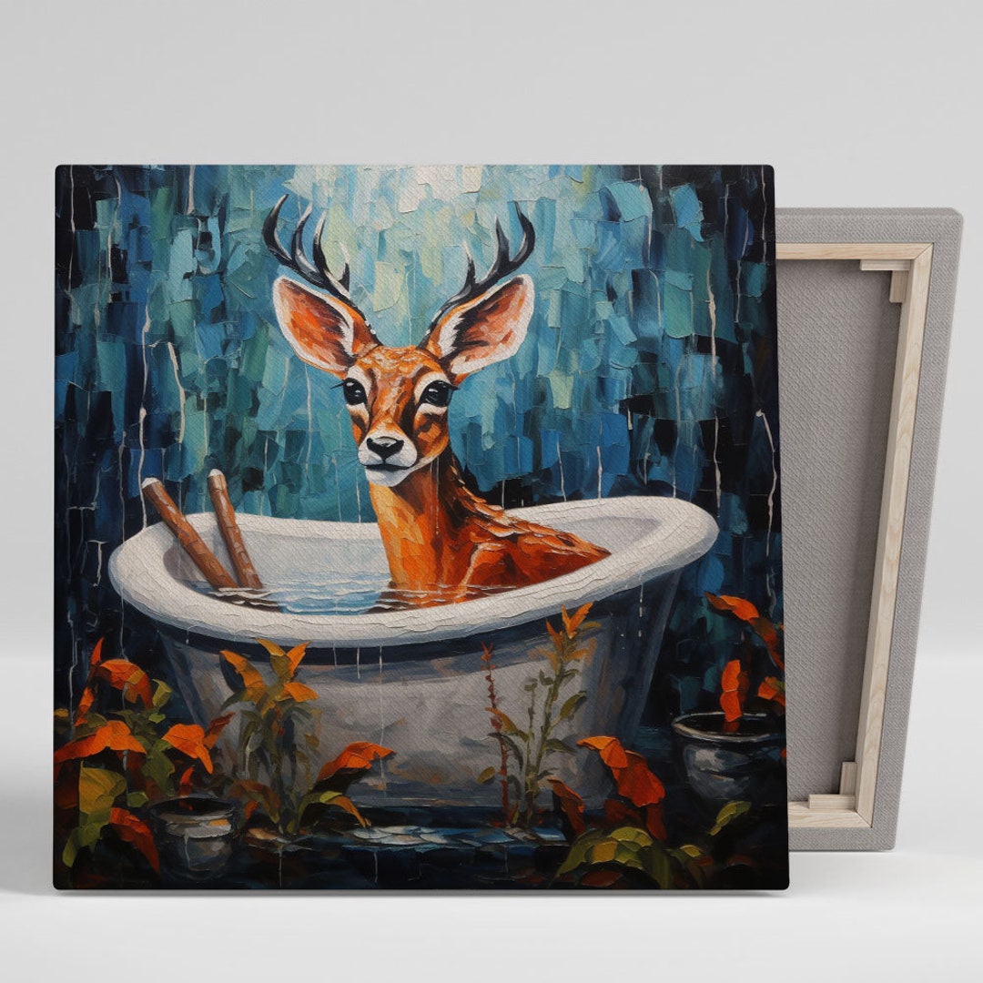 Deer in Bathtub, Canvas or Poster, Bathroom Wall Decor, Deer Wall Art ...