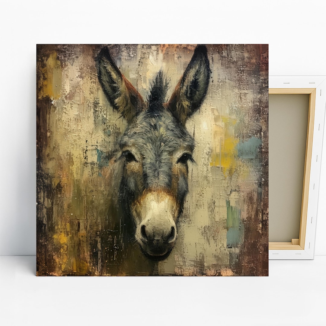 Donkey Art, Canvas or Poster, Rustic Farmhouse Wall Art, Living Room ...
