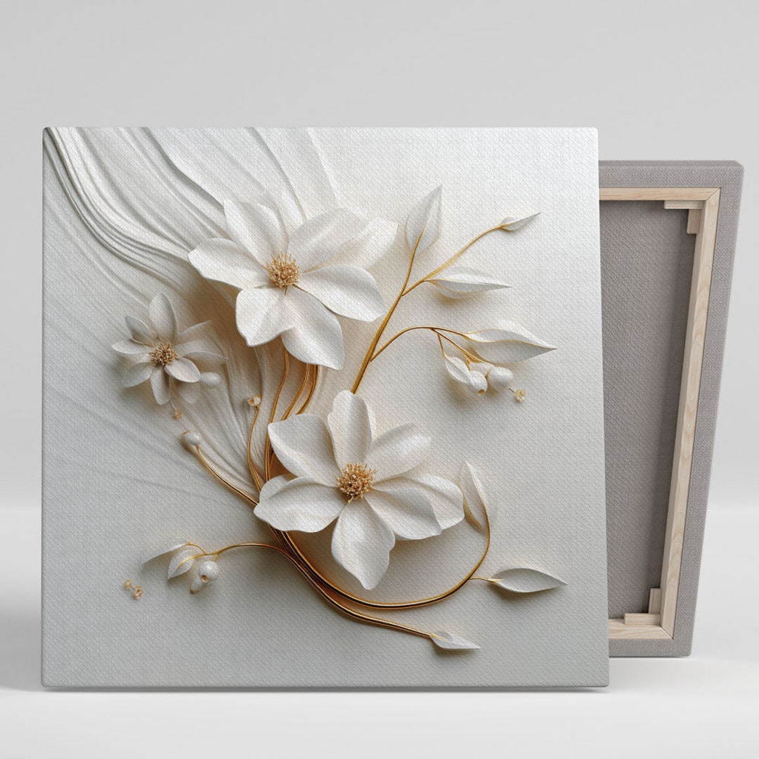 White Flower Wall Art, Canvas or Poster, White Flower Wall Hanging ...