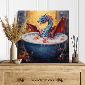 Dragon in Bathtub, Canvas or Poster, Bathroom Wall Decor, Nursery Wall ...