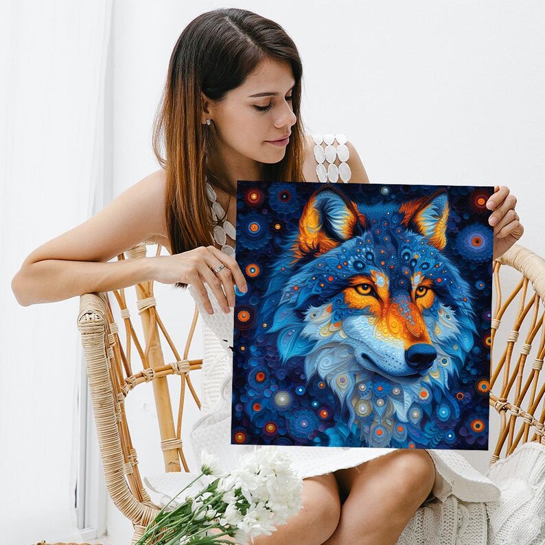 Cosmic Wolf Art, Canvas or Poster, Whimsical Animal Decor, Living Room ...