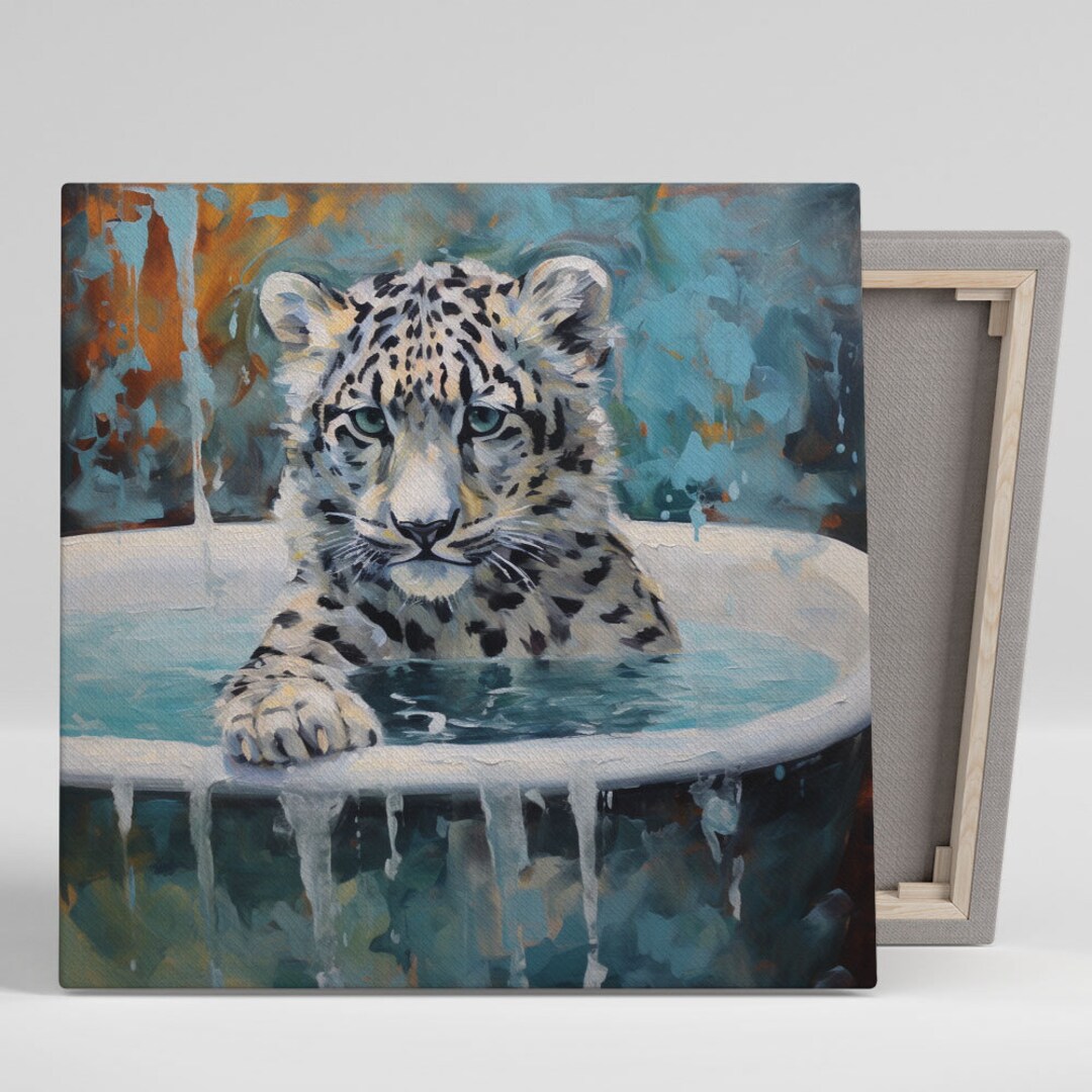 Snow Leopard in Bathtub, Canvas or Poster, Bathroom Wall Art, Modern ...
