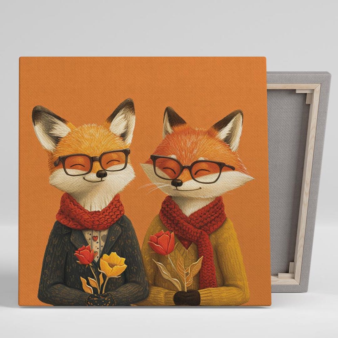 Foxy Intellectuals Art, Canvas or Poster, Whimsical Animal Modern Decor ...