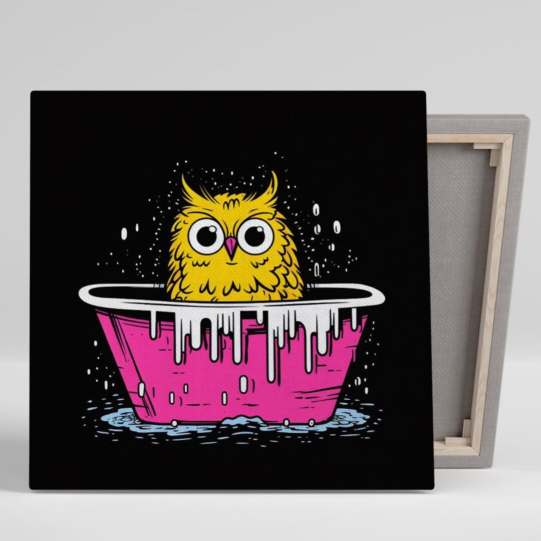 Owl Bath Time Art, Canvas or Poster, Whimsical Pop Animal Decor ...