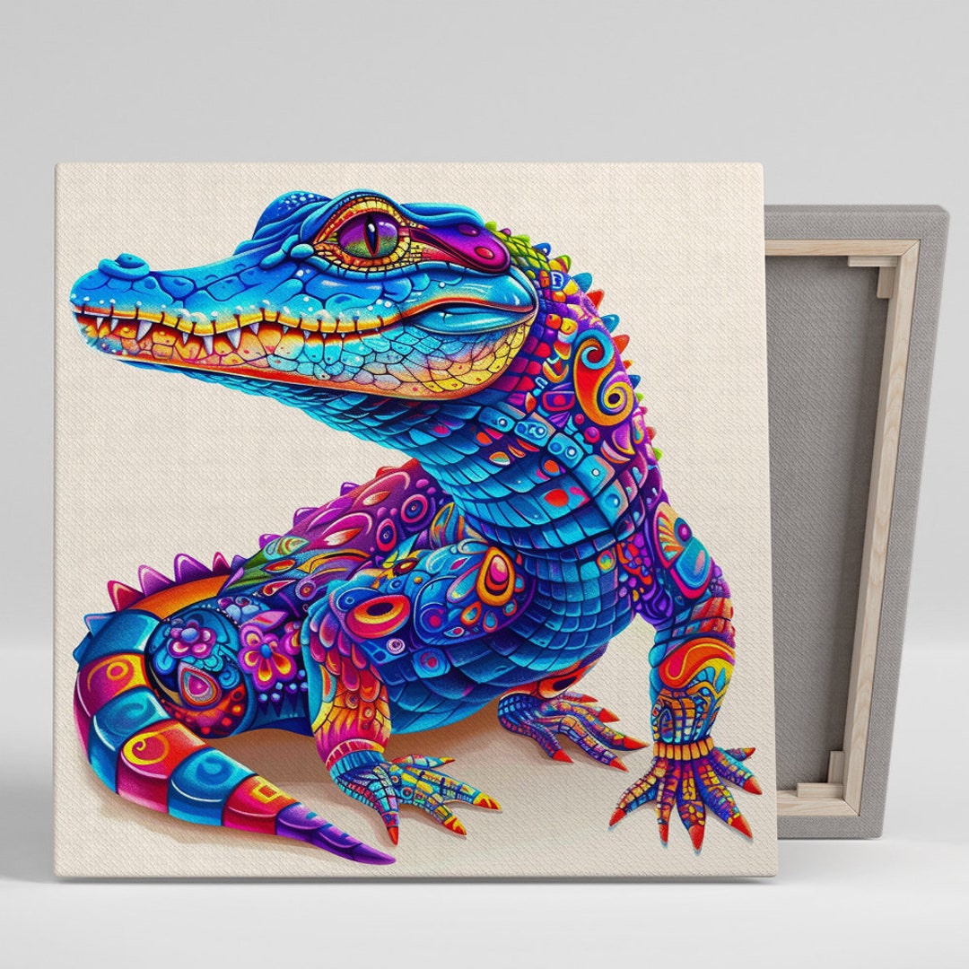 Psychedelic Alligator Dreamscape Wall Art, Canvas or Poster, Whimsical ...