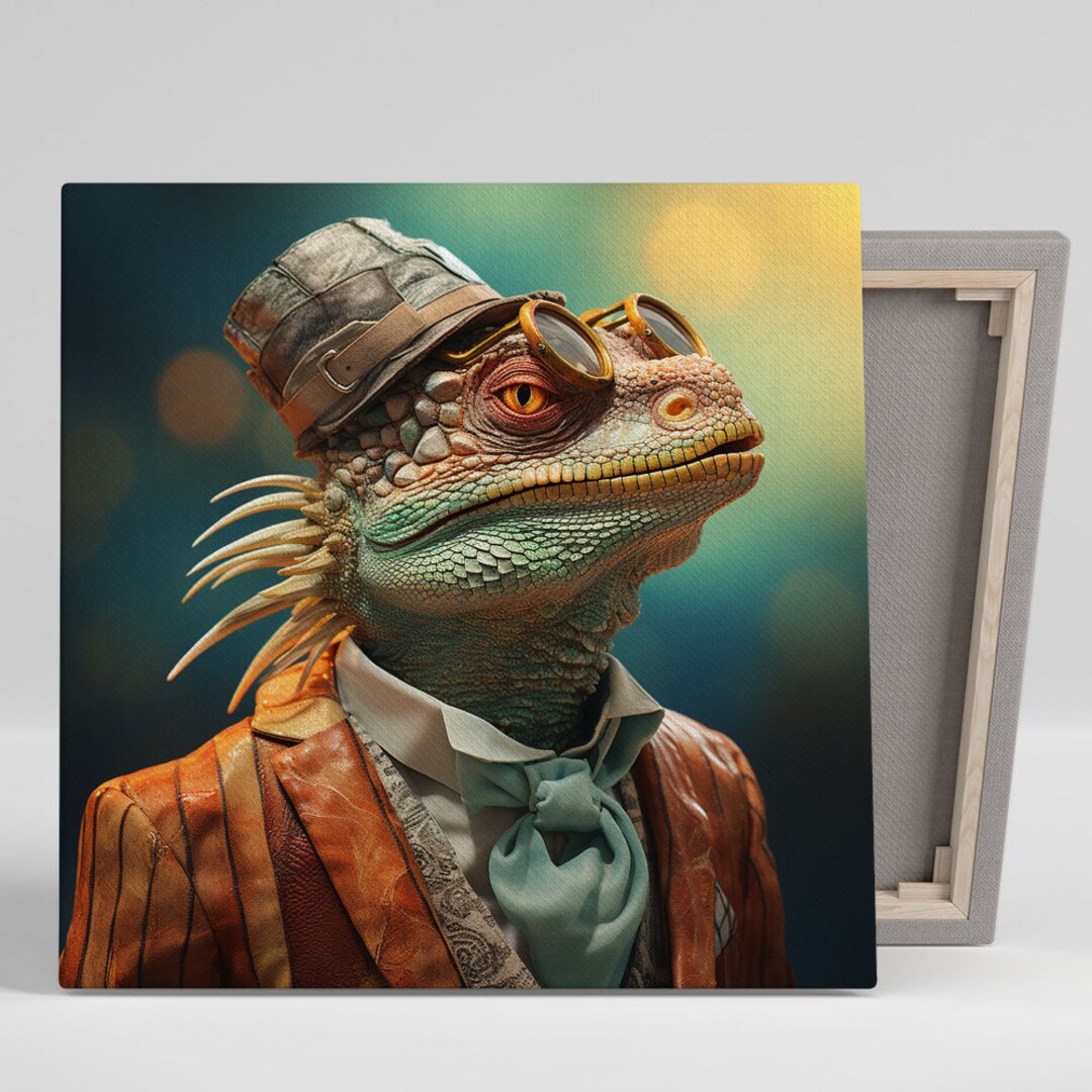 Lizard With Hat Wall Art, Canvas or Poster, Lizard Wall Decor, Modern ...