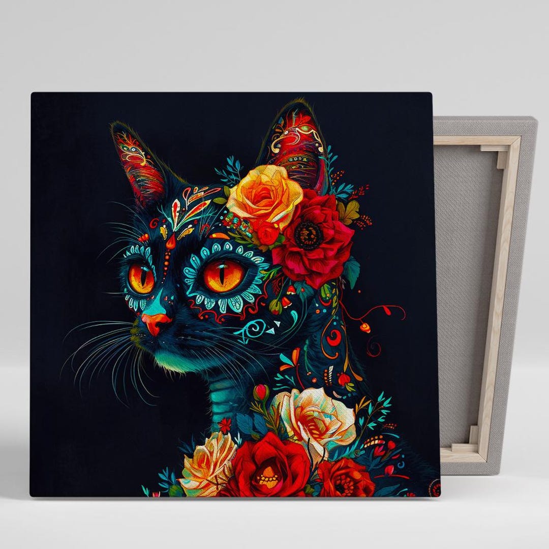 Mystic Cat Bloom Art, Canvas or Poster, Surrealism Fantasy Decor ...