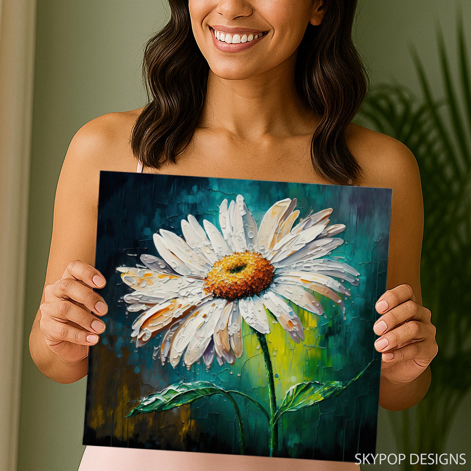 Daisy Art, Canvas or Poster, Impressionism Floral Decor, Living Room ...