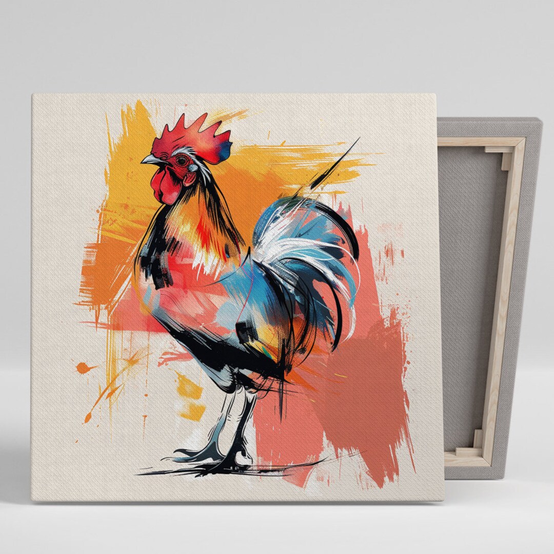 Vibrant Rooster Awakening Art, Canvas or Poster, Animal Contemporary ...