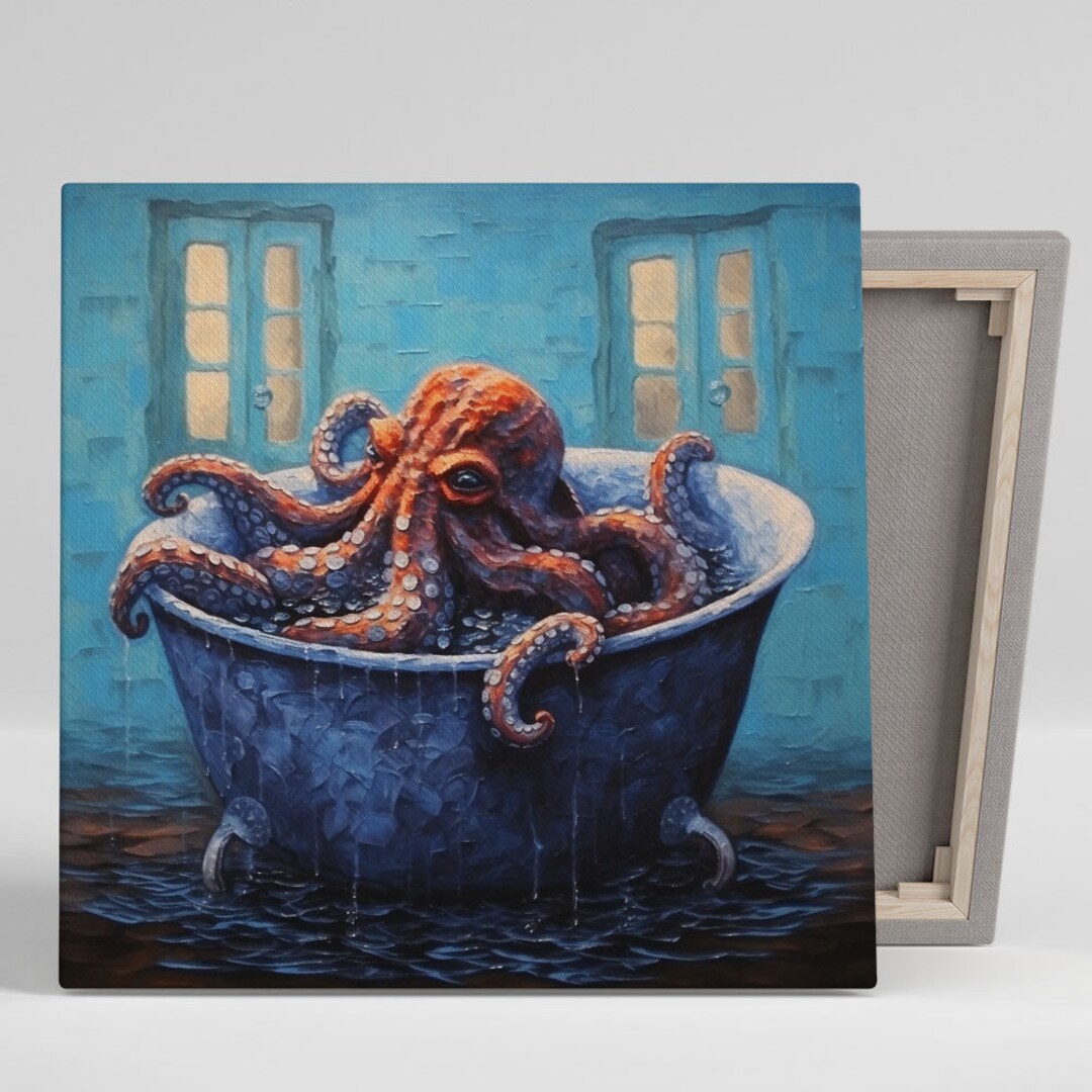 Octopus in Bathtub, Canvas or Poster, Octopus Wall Art, Bathroom Wall ...