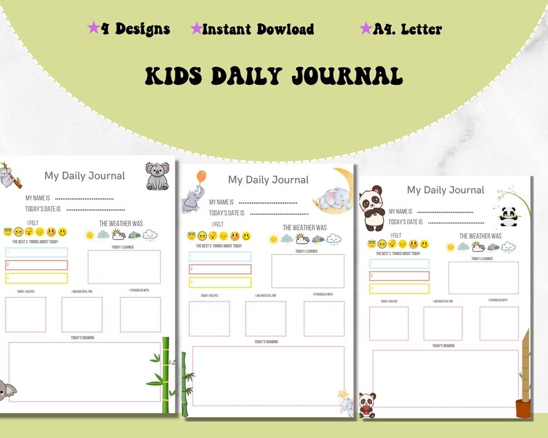 Kids Daily Journal Printable Journal for Kids Diary for - Etsy