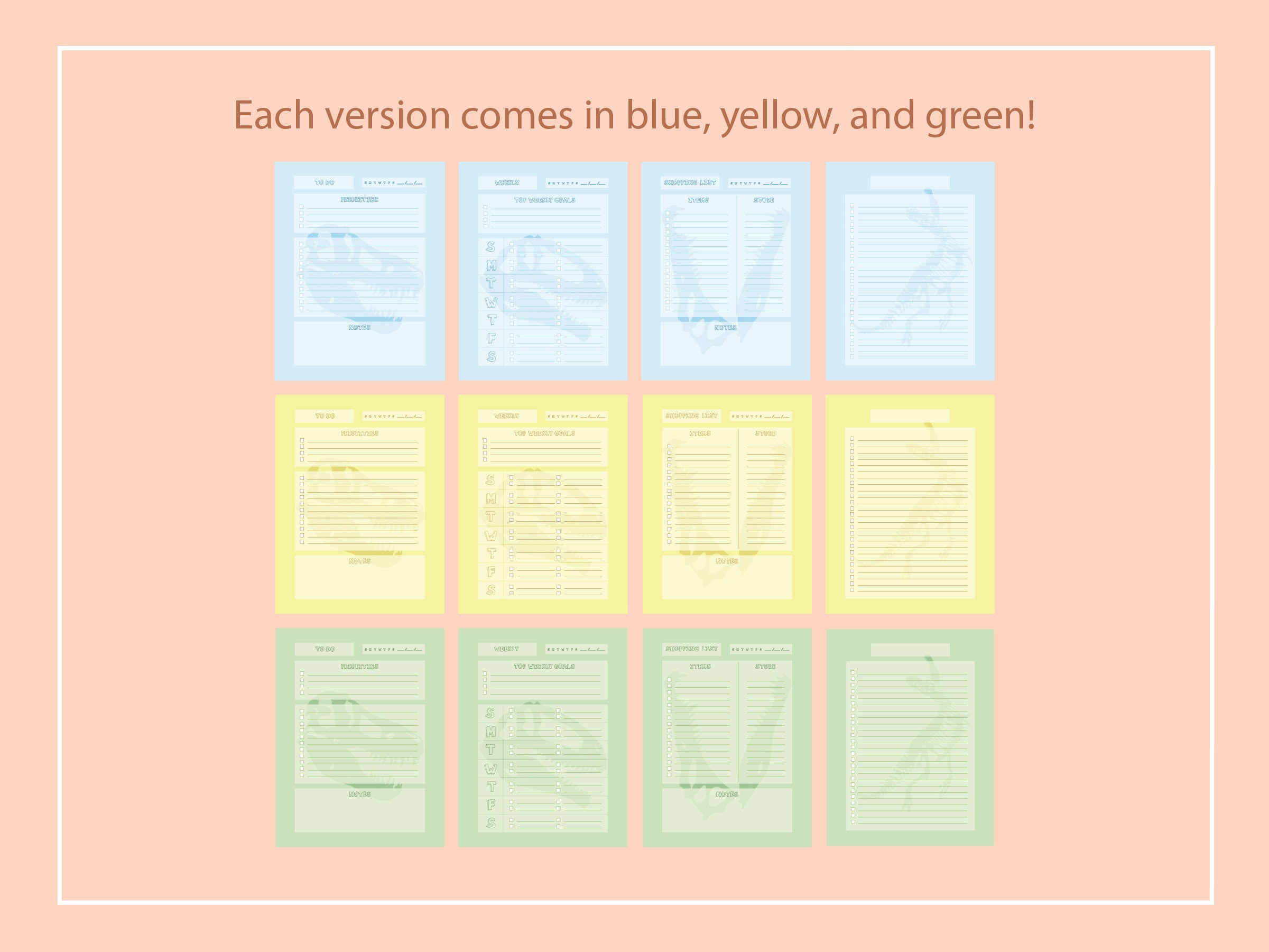 Dinosaur Themed Printable Checklist Bundle, Multicolor To-do List ...