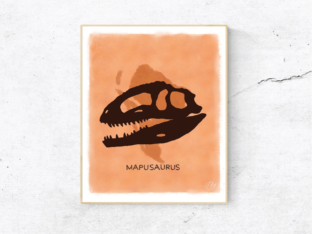 Mapusaurus Skull Print, Dinosaur Art, Fossil Drawing, Room Decor, Paleo ...