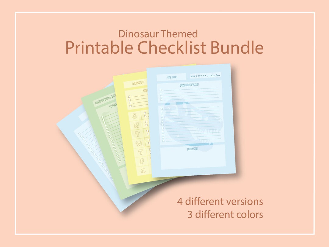 Dinosaur Themed Printable Checklist Bundle, Multicolor To-do List ...